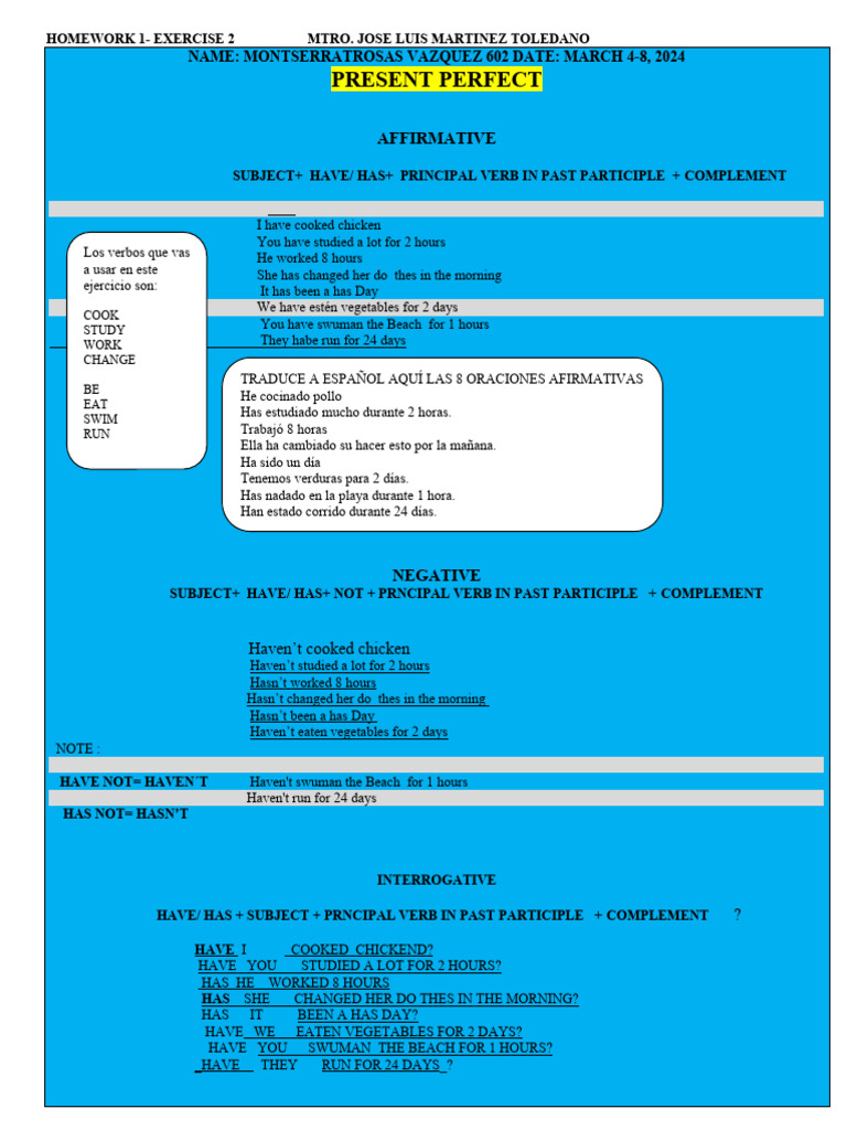 EXERCISE2-24-ORACIONES-present PERFECT | PDF | Syntax | Languages