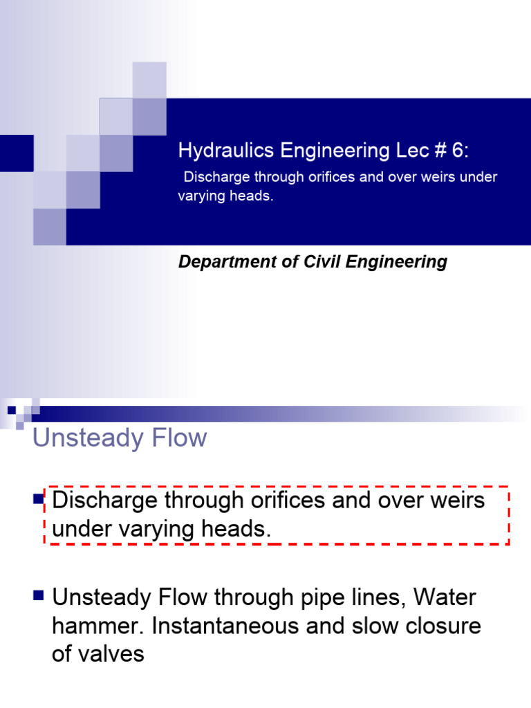 Hydraulics Engineering - Lec - 6 | PDF | Discharge (Hydrology) | Spillway