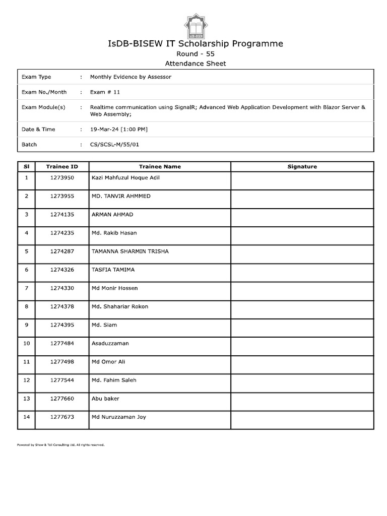 R-55 CS SCSL Evidence Attendance Sheet | PDF