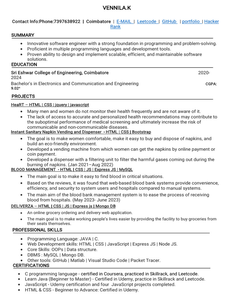 Vennila Resume | PDF | Java Script | Cyberspace