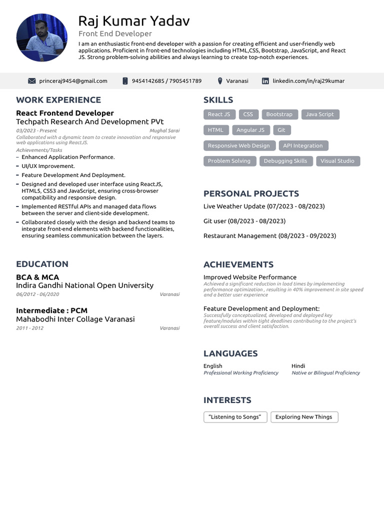 Front-End Developer Profile | PDF | Java Script | World Wide Web