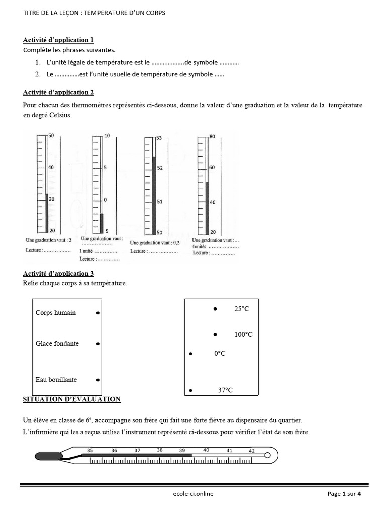 Unité et Mesure de la Température | PDF | Température | Thermomètre