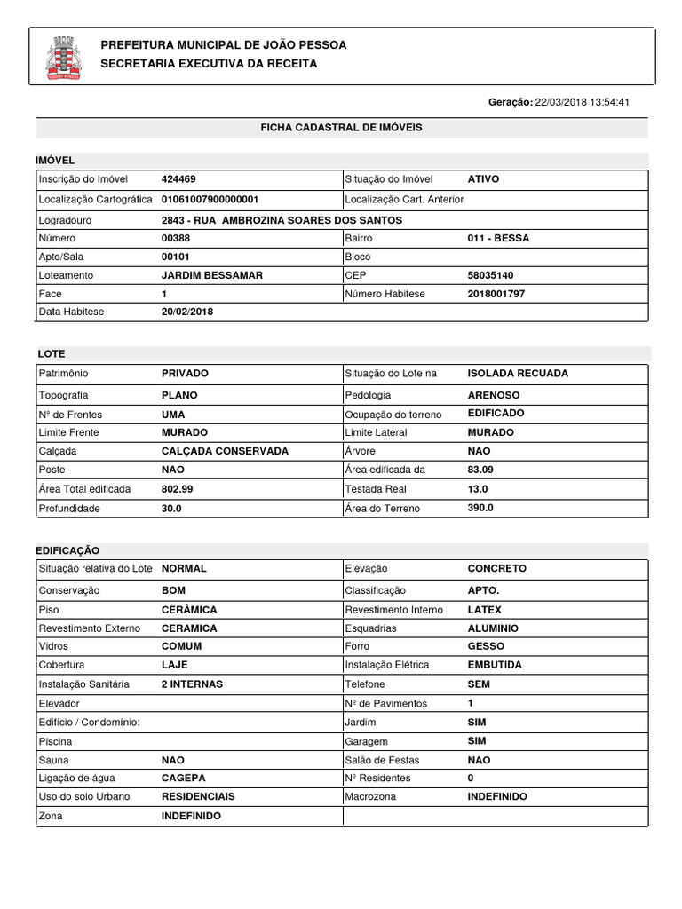 fichaCadastralImovel XHTML | PDF