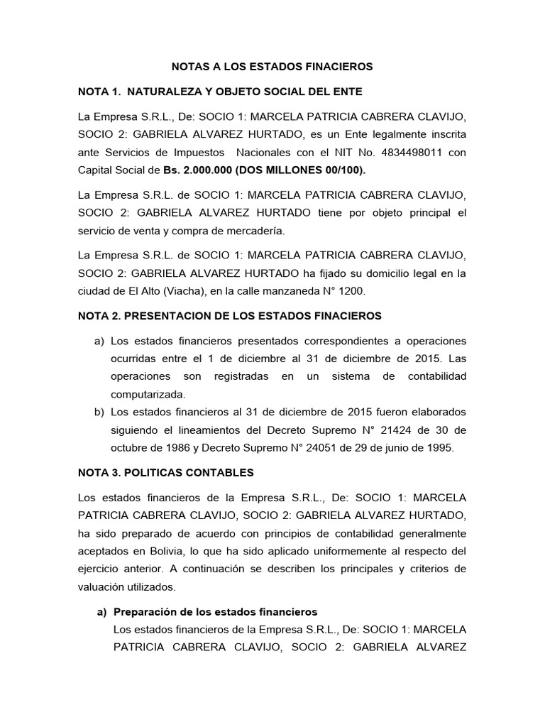 Notas A Los Estados Financieros | Descargar gratis PDF | Depreciación | Contabilidad