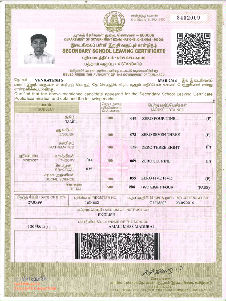 Mark Sheet HSC, SSLC | PDF
