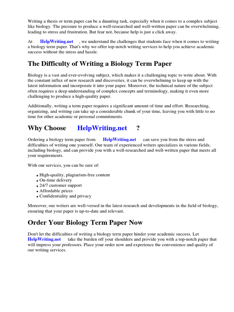 Biology Term Paper Rubric | PDF | Communication | Databases