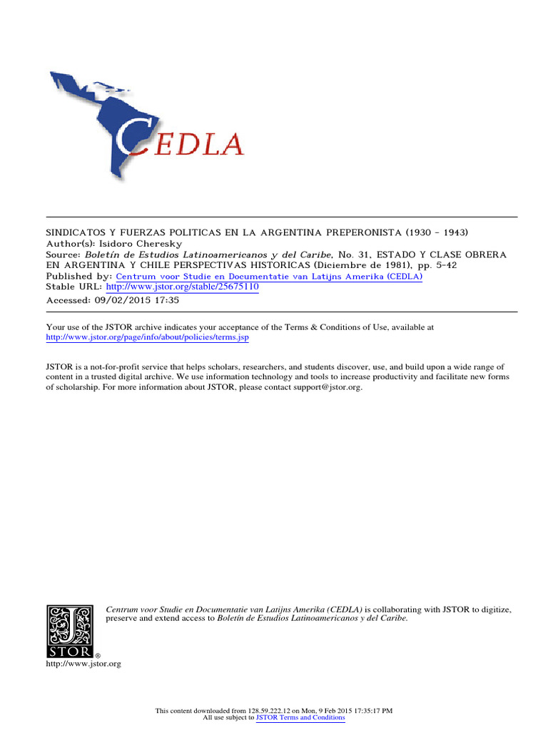 Cheresky Sindicatos y Fuerzas Politcas en La Argentina 1930 1943 | PDF | Capitalismo | Estado ...