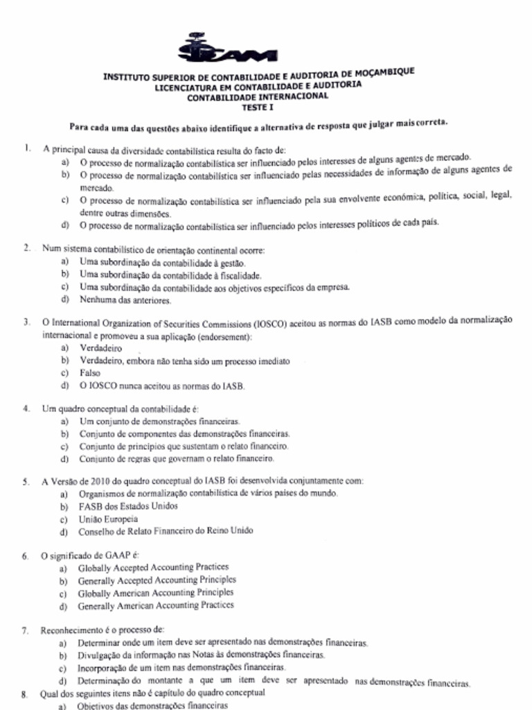 Teste_1_Cont_Internacional_2019_ISCAM | PDF