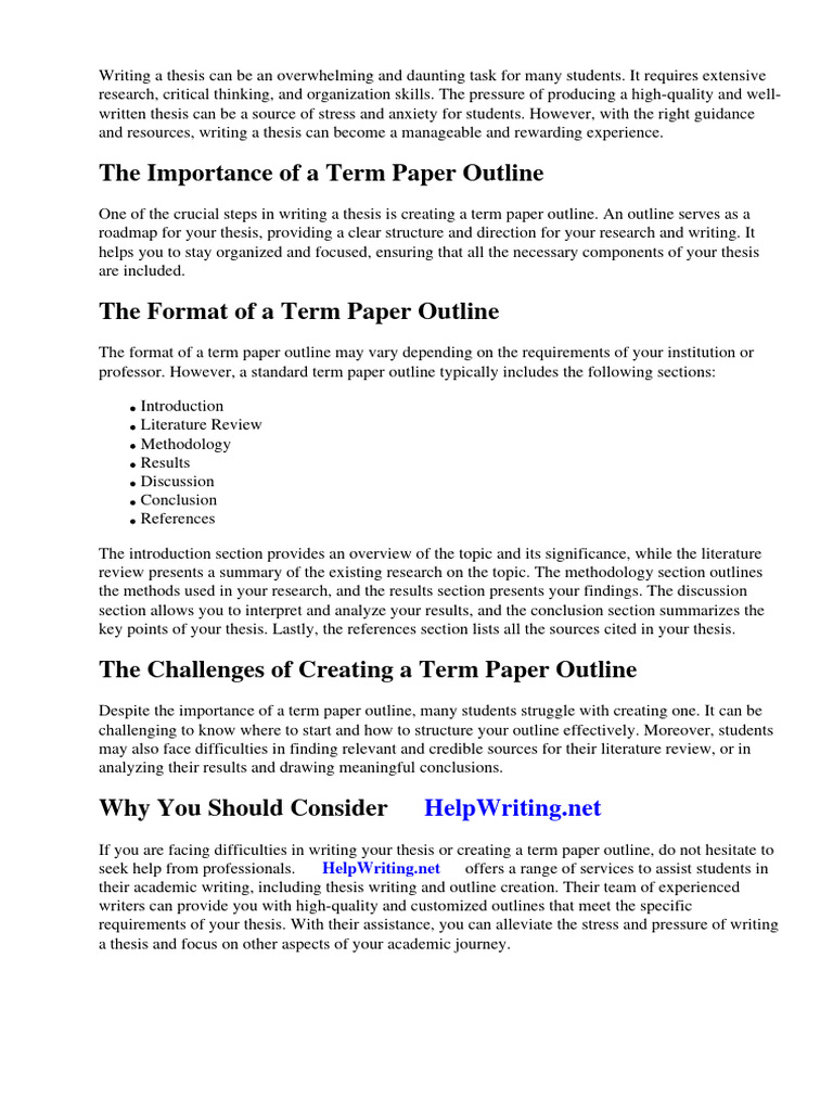 Format of A Term Paper Outline | PDF | Essays | Thought
