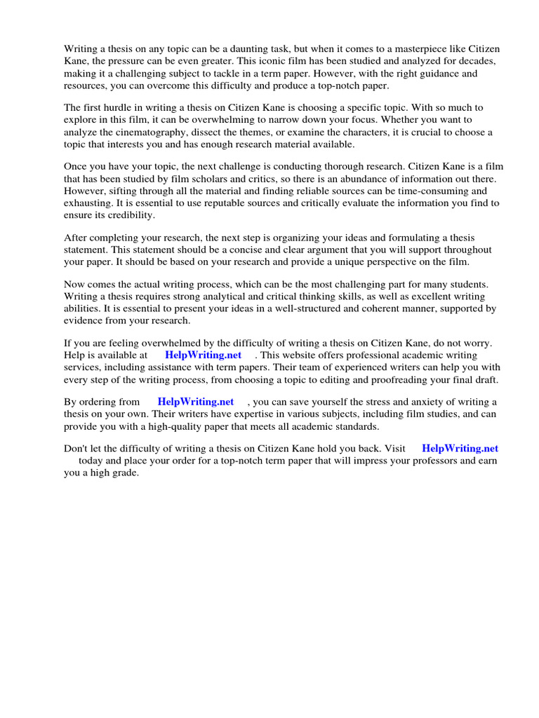 Citizen Kane Term Paper | PDF | Mystery, Thriller & Crime Fiction ...