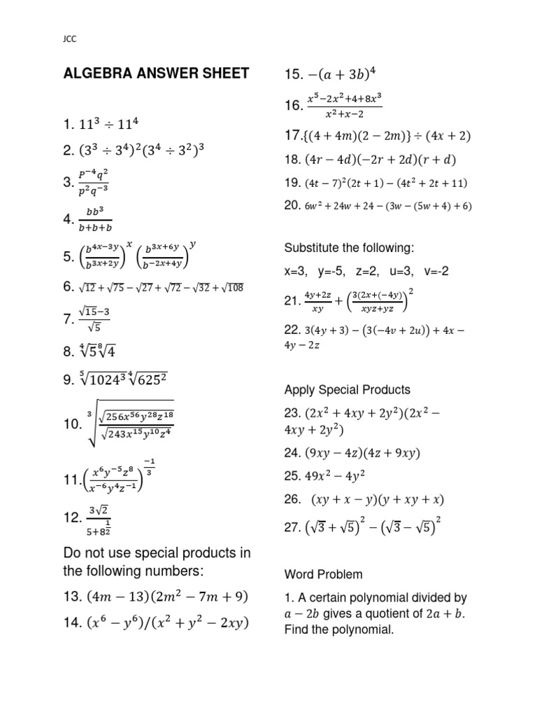 Algebra Answer Sheet | Download Free PDF | Polynomial | Numerical Analysis