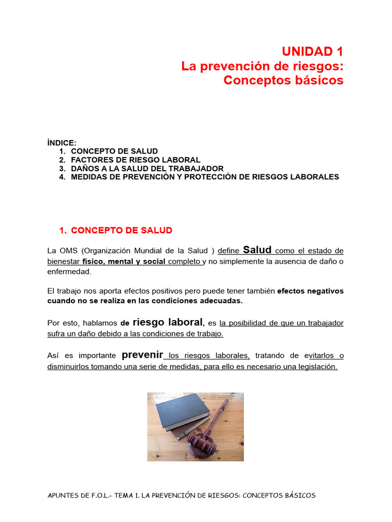 Unidad 1. La Prevención de Riesgos. Conceptos Básicos | PDF