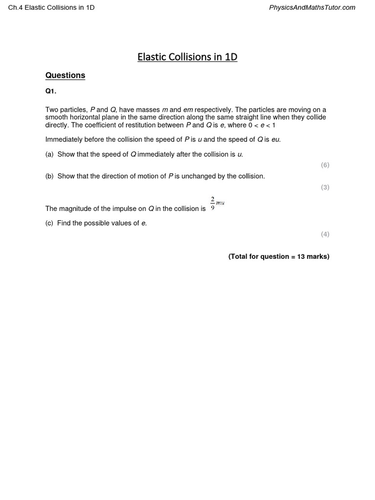 Ch.4 Elastic Collisions in 1D | PDF | Collision | Physical Phenomena