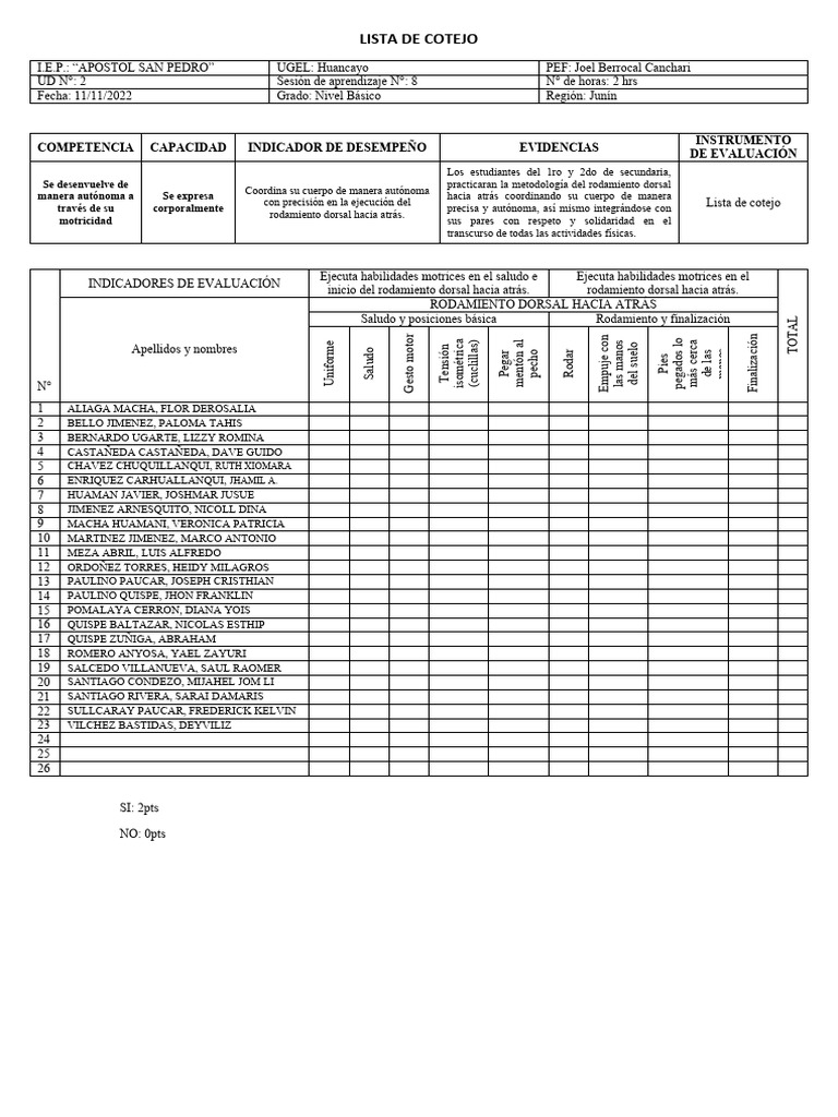 Lista de Cotejo para Rodamiento Dorsal | PDF | Ingeniería mecánica ...