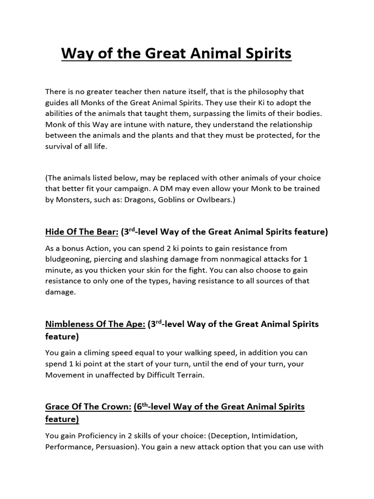 Way of The 6 Great Animal Spirits | PDF | Wellness