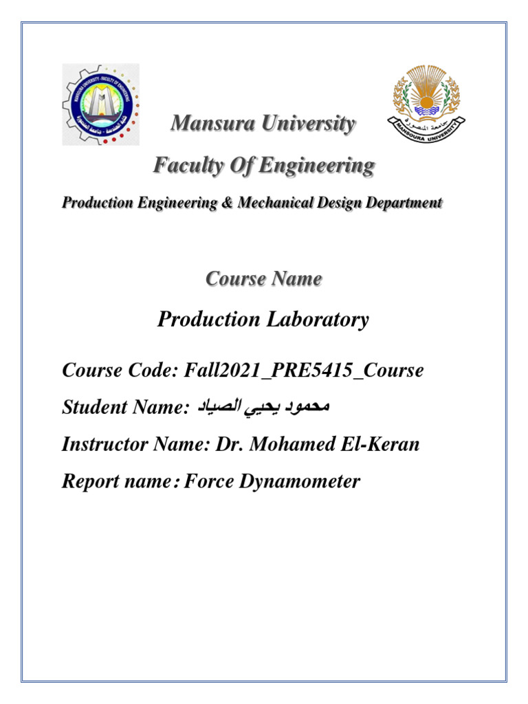 Mahmoud Elsayad Force Dynamometer | PDF | Force | Mechanical Engineering
