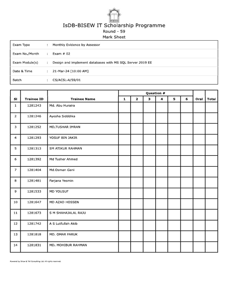 R-59 CS ACSL Evidence Mark Sheet | PDF
