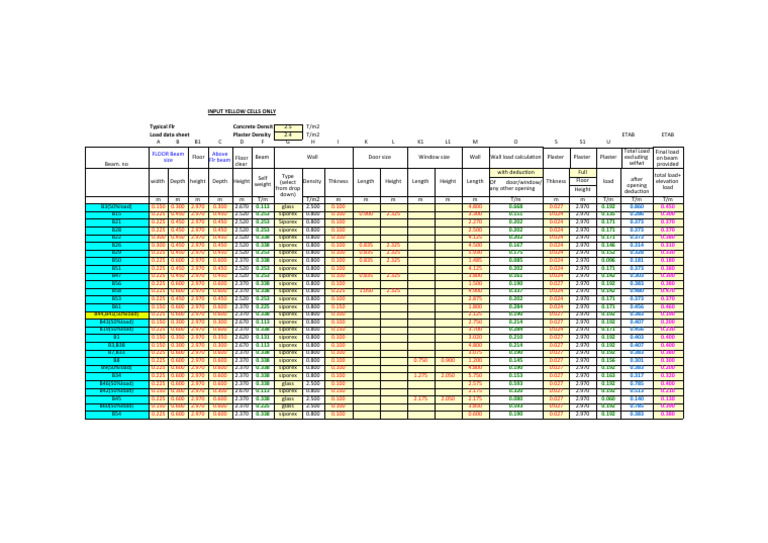 Actual Loading Sheet For Planwin & Etabs | Download Free PDF ...
