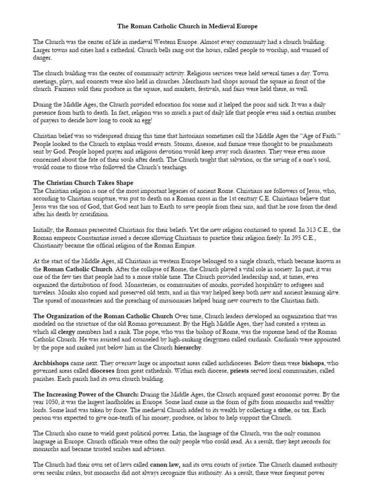 2 Reading The Roman Catholic Church in Medieva | PDF | Catholic Church ...