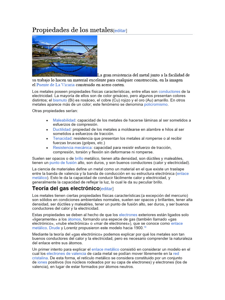 Propiedades de Los Metales | PDF | Rieles | Enlace químico