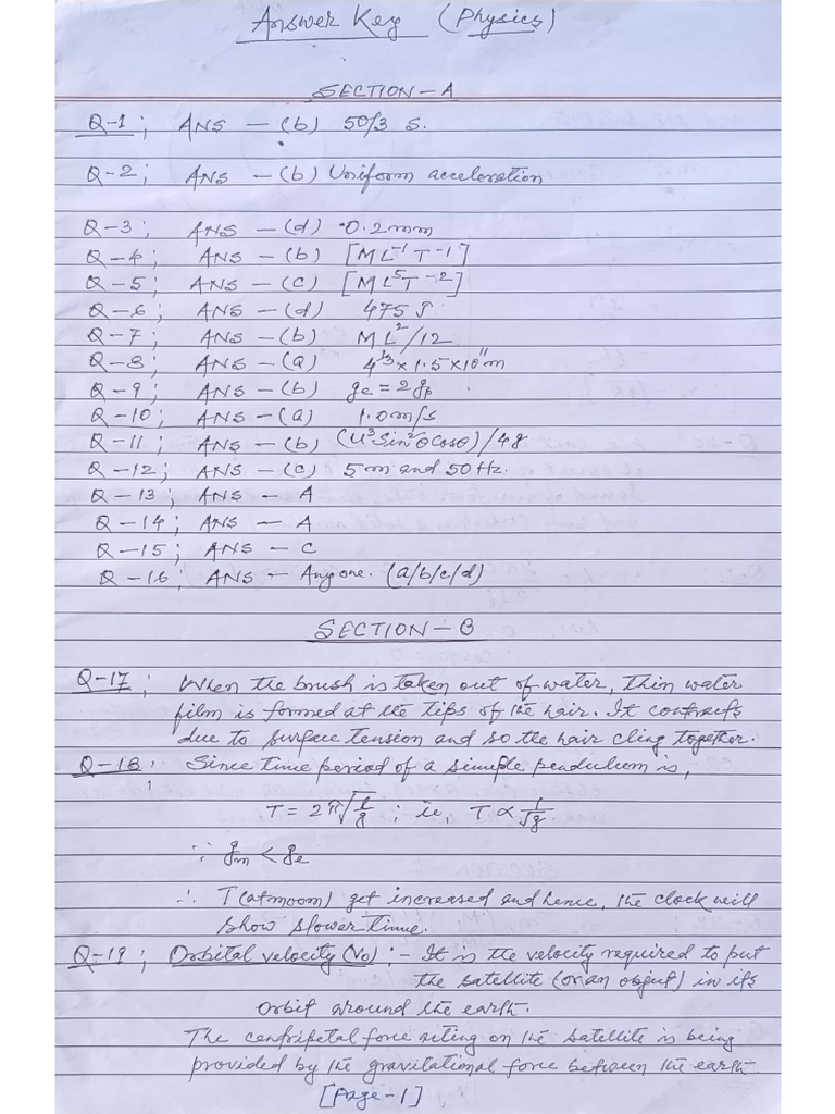 Physics Answer Key | PDF