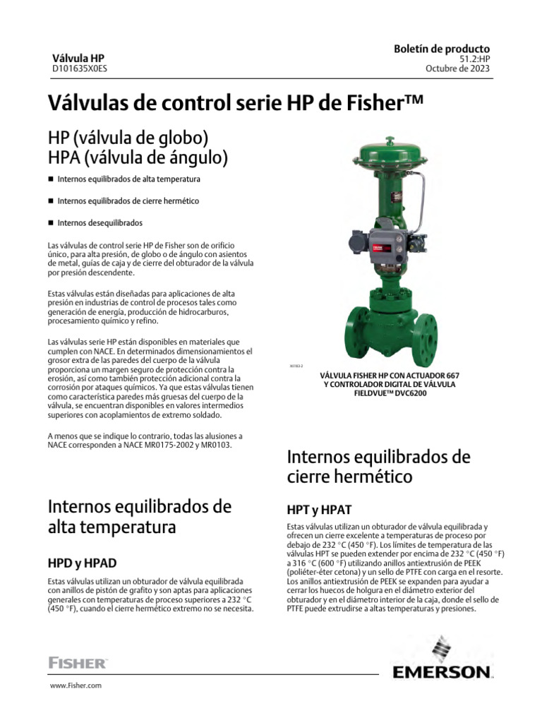 Válvulas de Control HP de Fisher Fisher HP Series Control Valves ...