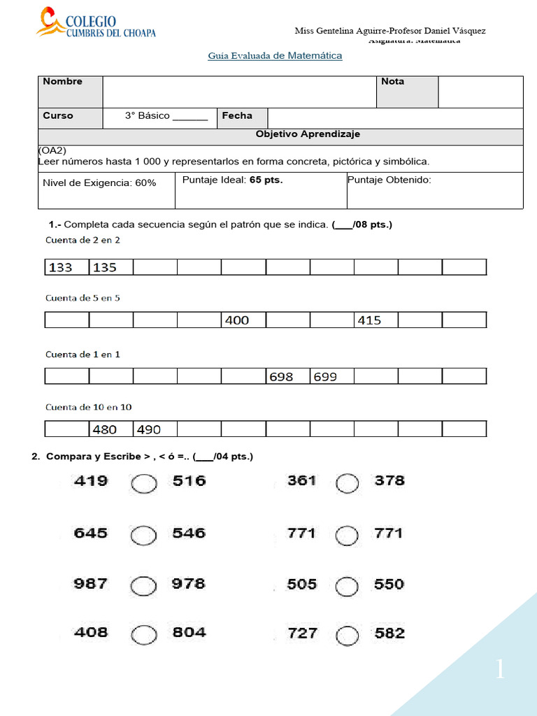 Guía Evaluada de Matemática | PDF | Aprendizaje