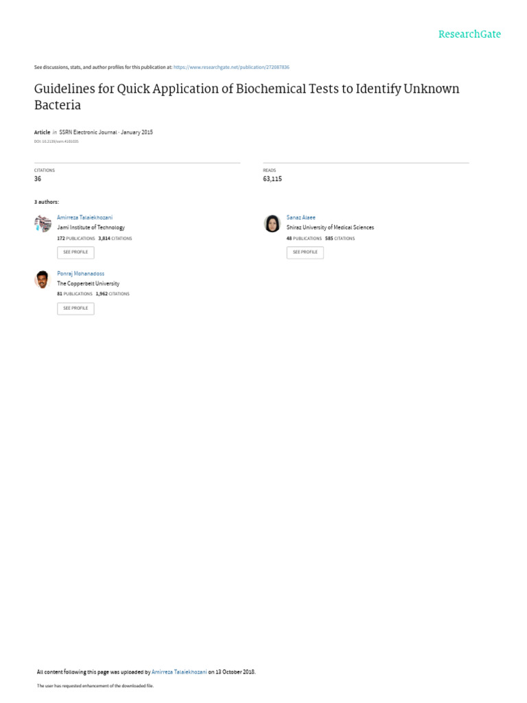 Guidelinesfor Quick Applicationof Biochemical Teststo Identify Unknown ...