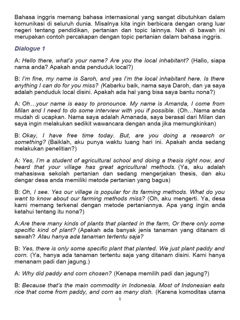 Dialog Pertanian dalam Bahasa Inggris | PDF