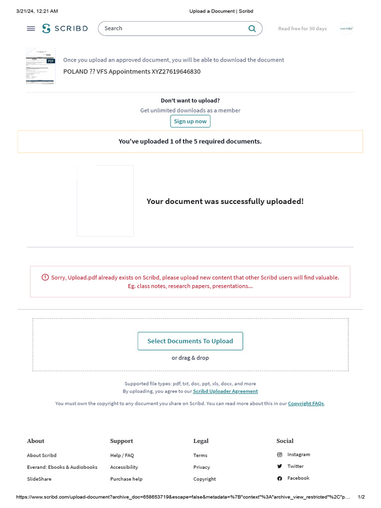 POLAND ?? VFS Appointments XYZ27619646830: Your Document Was Successfully Uploaded! | PDF ...