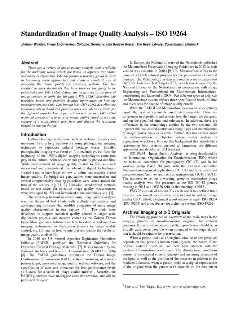 Standardization of Image Quality Analysis–ISO 19264 | PDF | Rgb Color ...