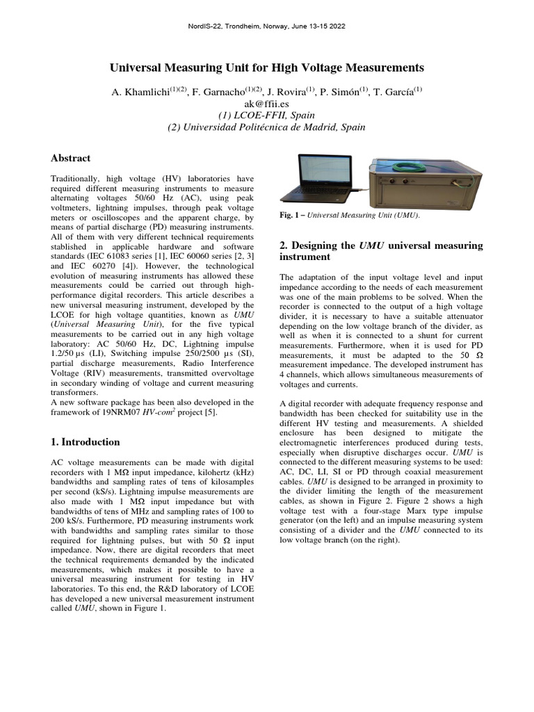 Universal Measuring Unit For High Voltage Measurem | PDF | Capacitor | Voltage