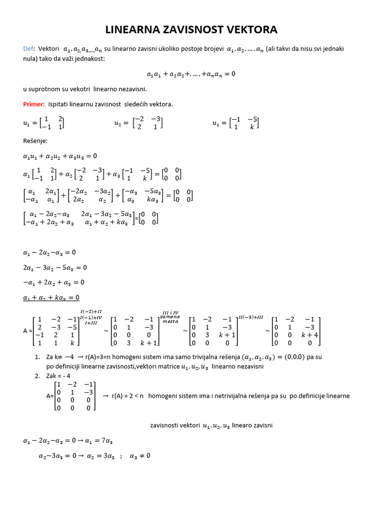 Linearna Zavisnost Vektora | PDF