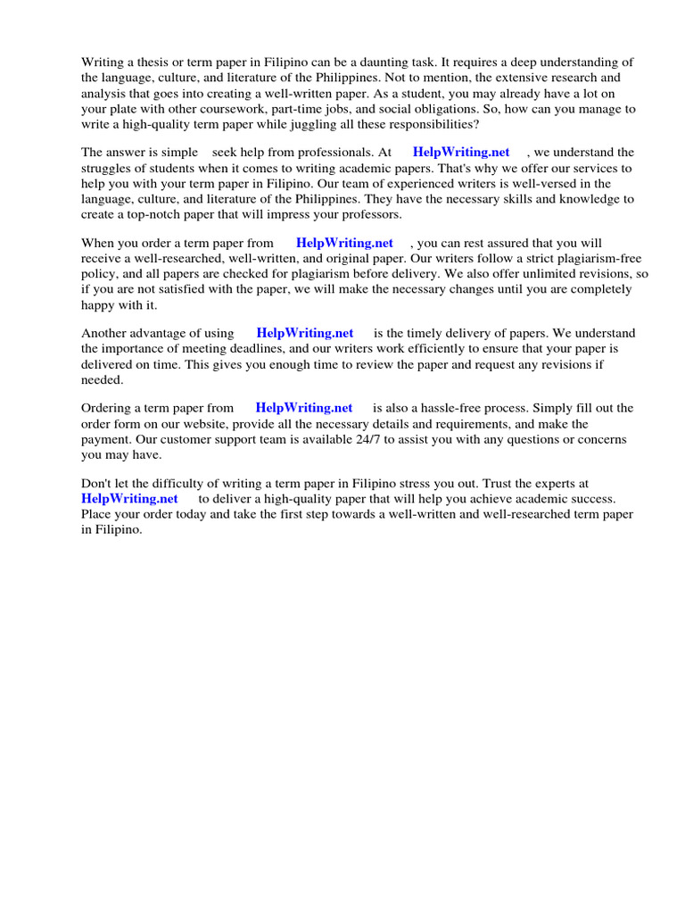 Topic Term Paper Filipino | PDF | Tagalog Language | Academic Publishing