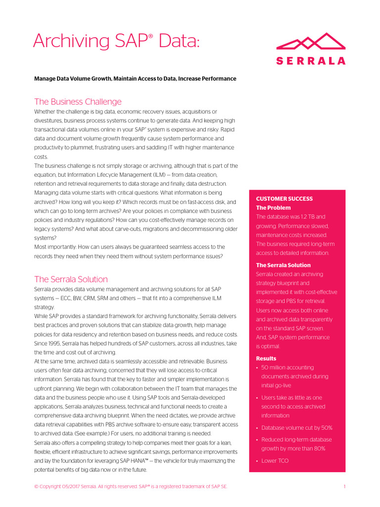 Serrala Brochure SAP Data Archiving EN | PDF | Databases | Computing
