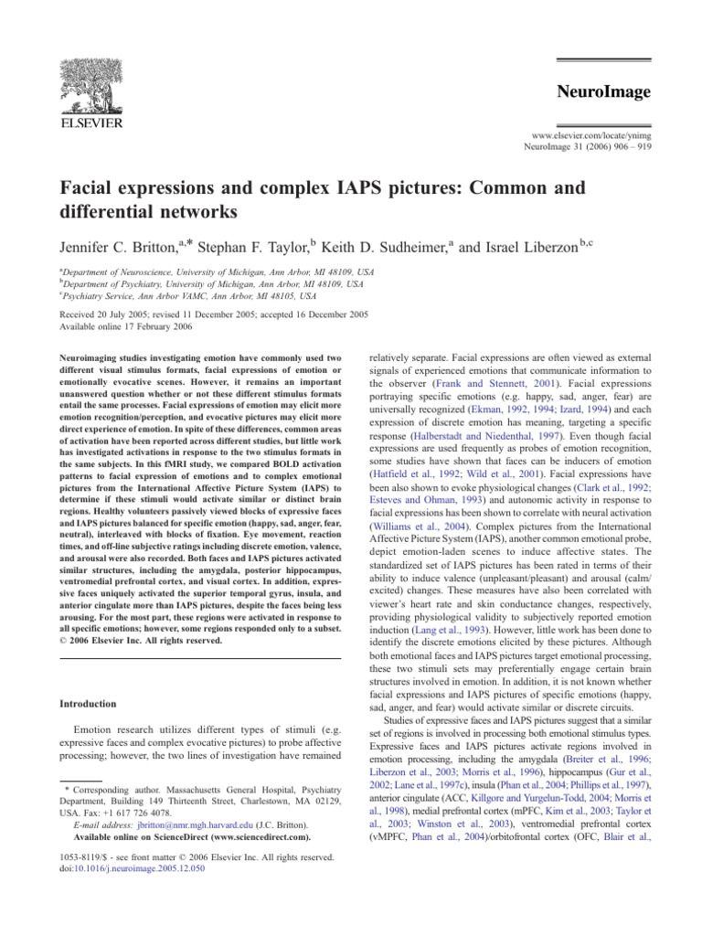 Facial Expressions and Complex IAPS Pictures | PDF | Emotions | Facial ...
