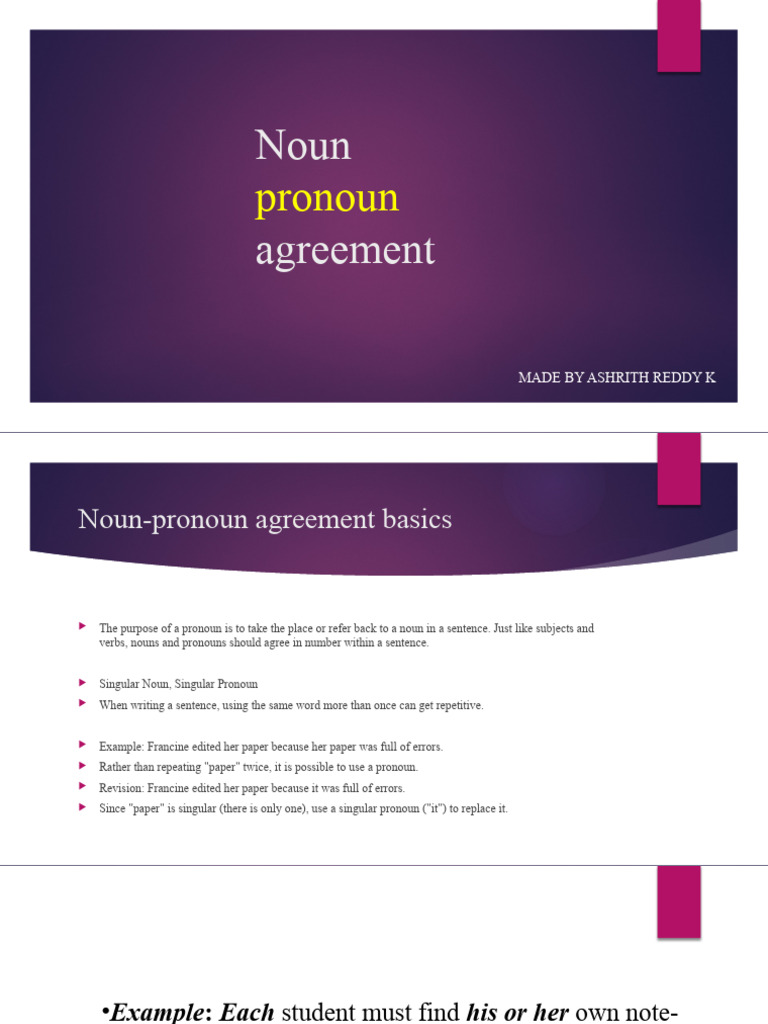 Noun-Pronoun Agreement Basics | PDF | Language Arts & Discipline ...