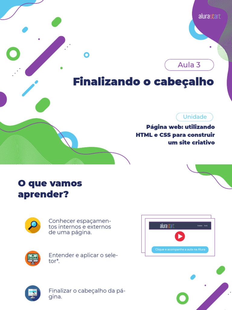Página Web Utilizando HTML e CSS para Construir Um Site Criativo - Aula 3 - ALUNO | PDF | Html ...