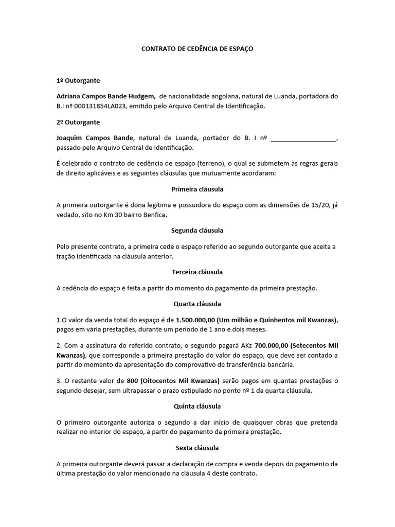 Contrato De Cedência De Espaço Pdf