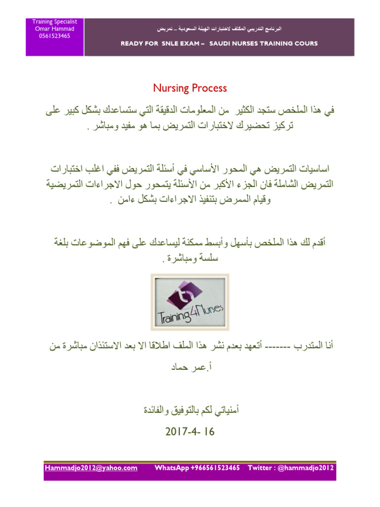 Nursing Process: Training Specialist Omar Hammad 0561523465 | PDF