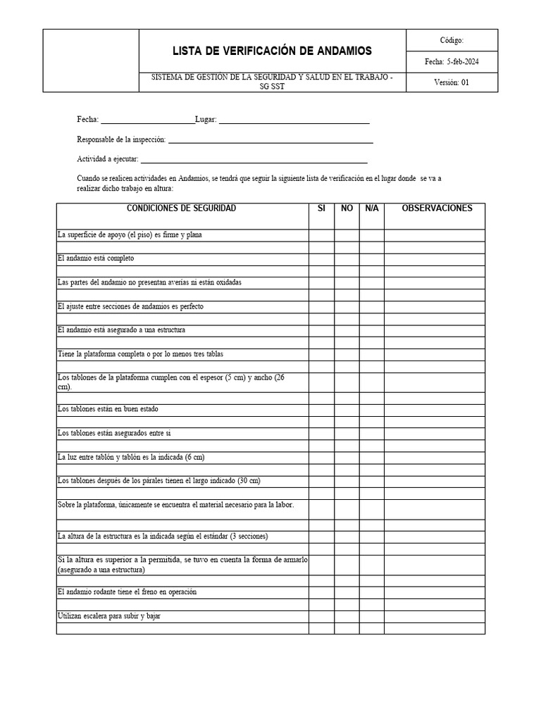 Formatos Permisos Tsa | PDF | Escalera | Andamio