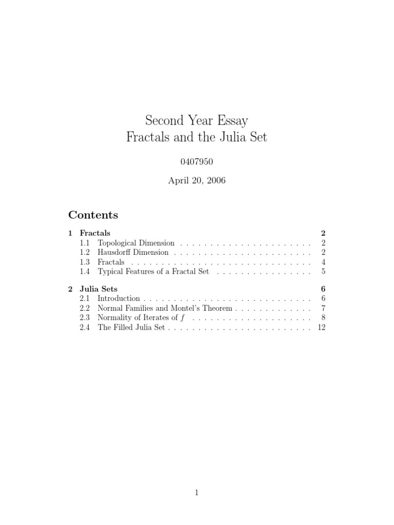 Fractals and The Julia Set | PDF | Fractal | Dimension