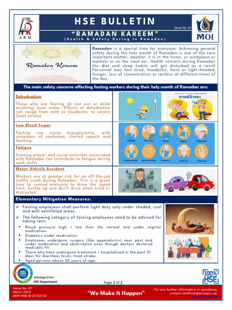 HSE Bulletin - March 2024 - Ramadan | PDF | Dehydration | Ramadan