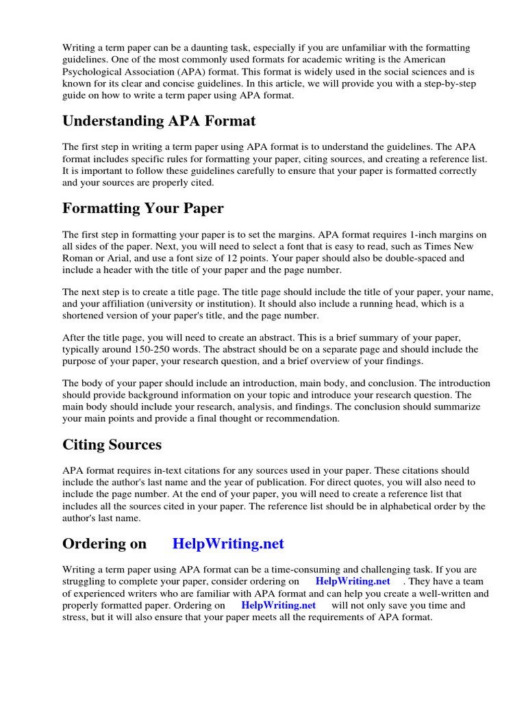 How To Write A Term Paper Using Apa Format | PDF | Apa Style | American Psychological Association