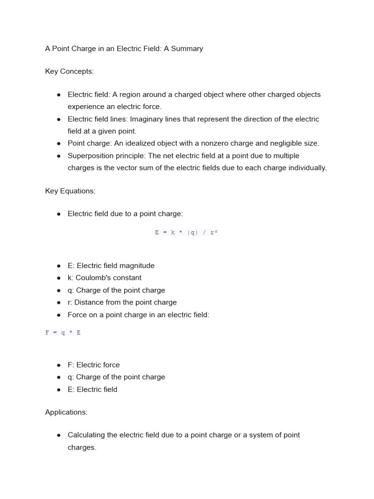 A Point Charge in An Electric Field - A Summary | PDF