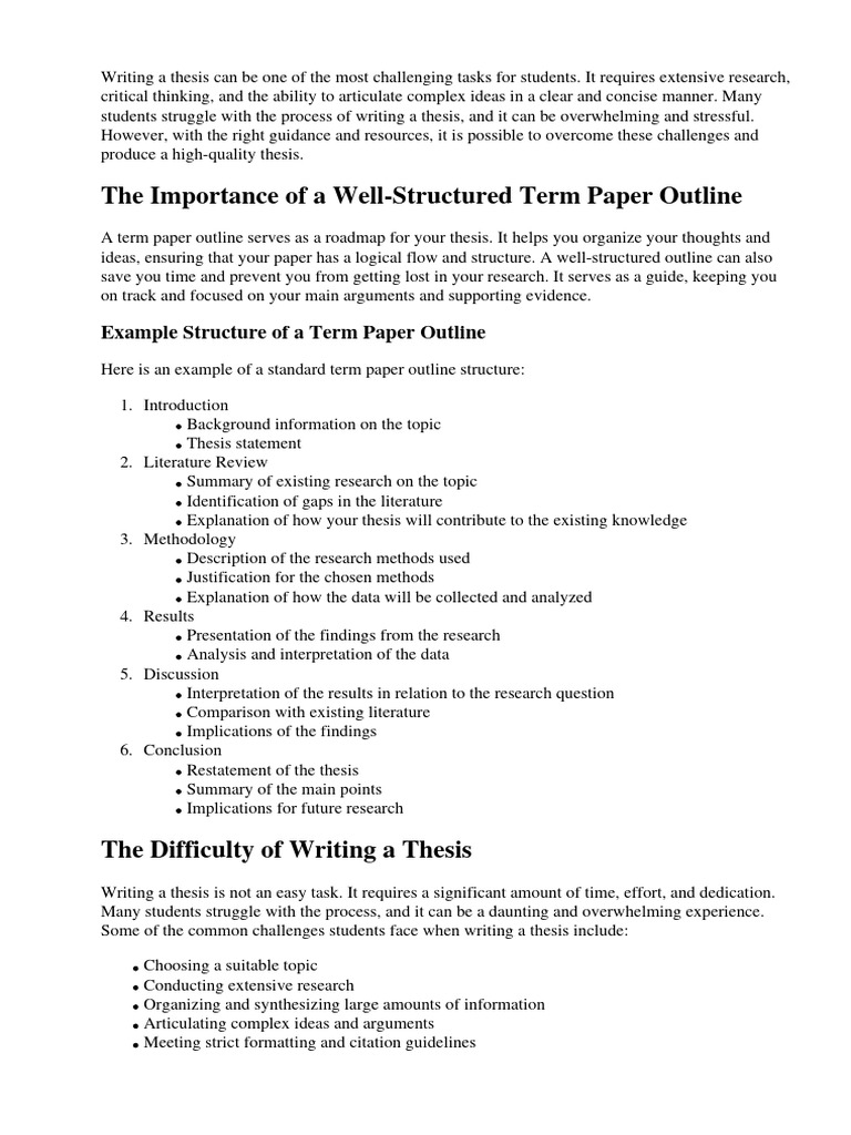 Term Paper Outline Example Structure | PDF | Methodology | Thesis