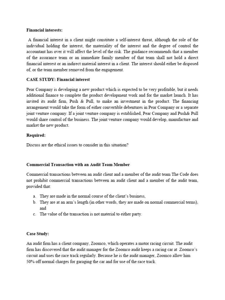 Case Studies On Threats To Audit Independence | PDF | Audit | Interest