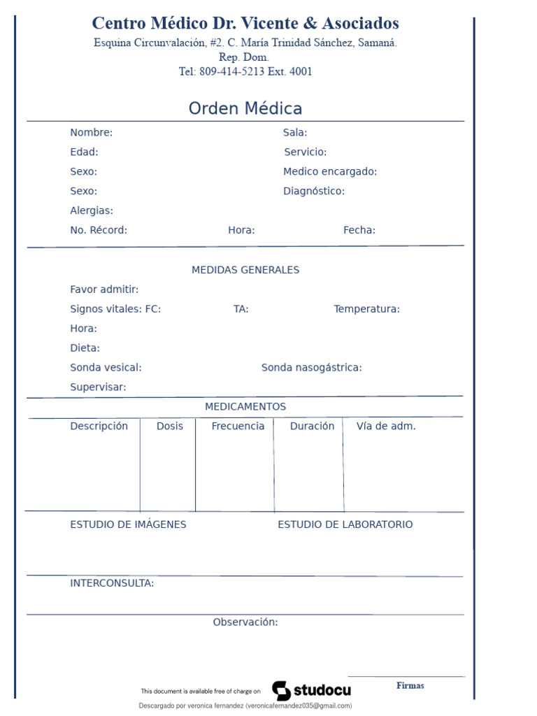 Orden Médica: Formato y Detalles Clínicos | PDF | Relaciones personales ...