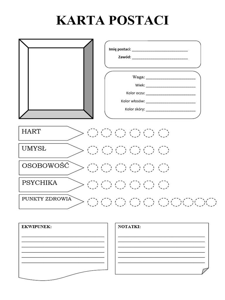 RPG DZIADY Karta Postaci | PDF