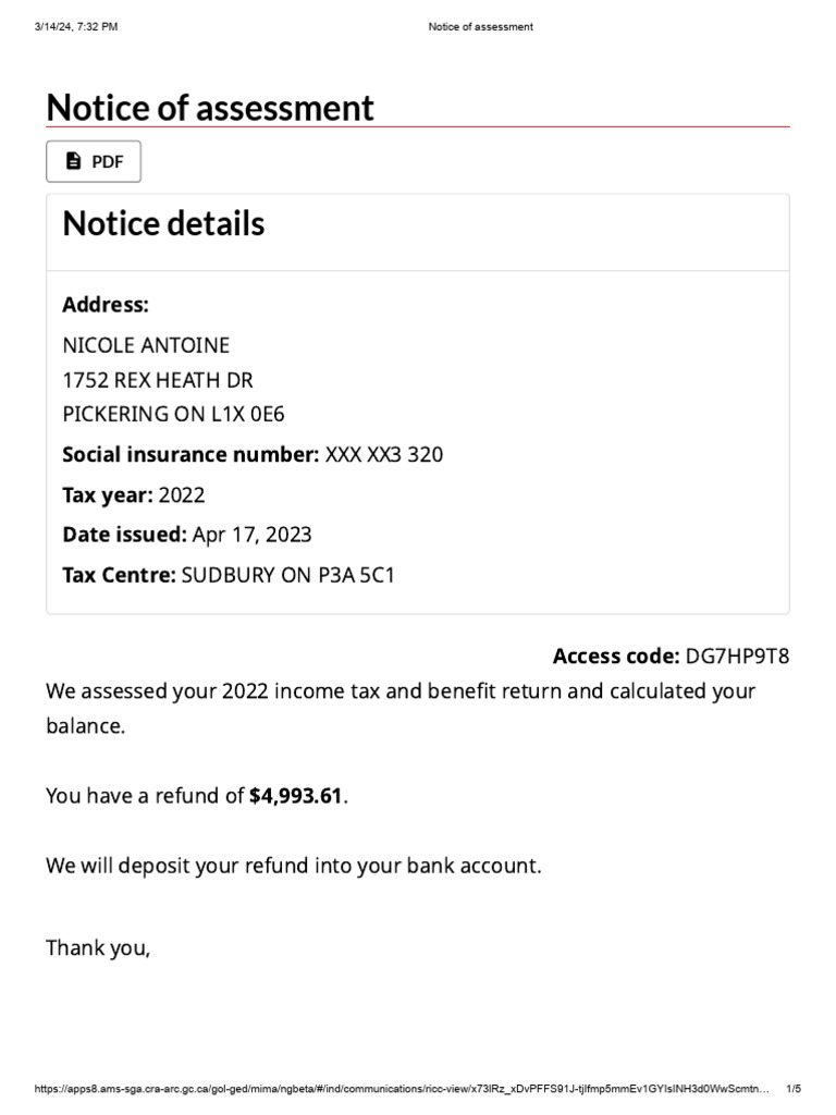 Notice of Assessment | PDF | Public Finance | Personal Finance